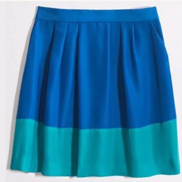 J. Crew | Skirts | J Crew Pleated Colorblock Skirt Turquoise Blue ...